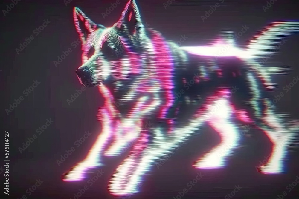 Dog digital virtual lo-fi retro 80s and 90s background. Psychic Waves ...