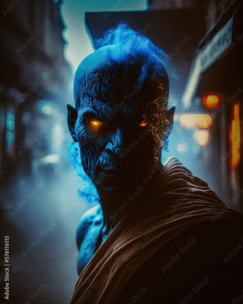 Dark Spirit Djinn Male Blue Genie. Generative AI. Stock Illustration ...