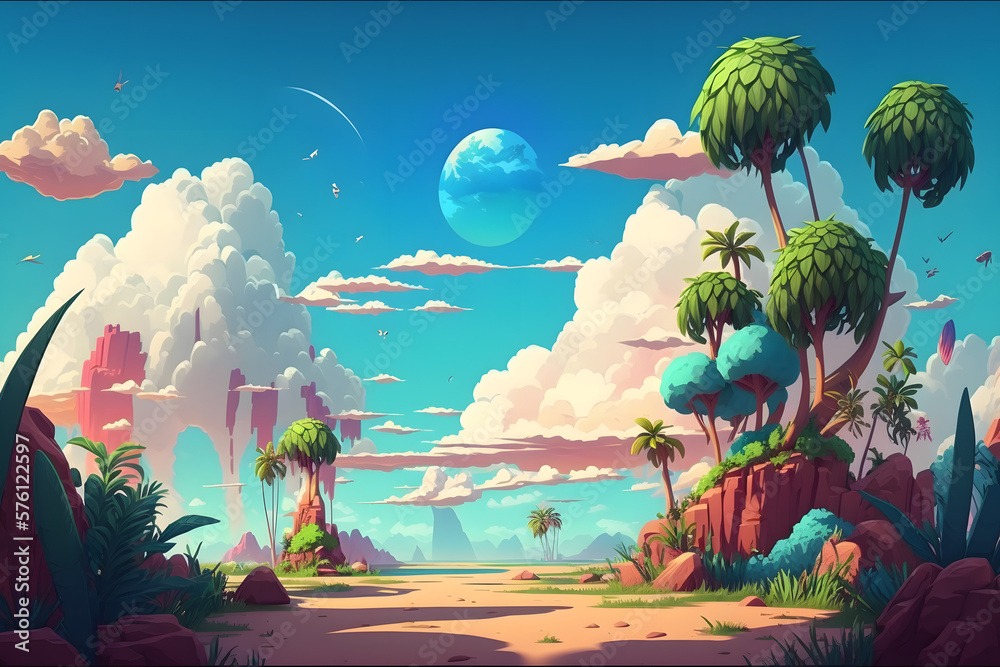 Cartoon paradise background, heaven. Made with Generative AI Stock ...