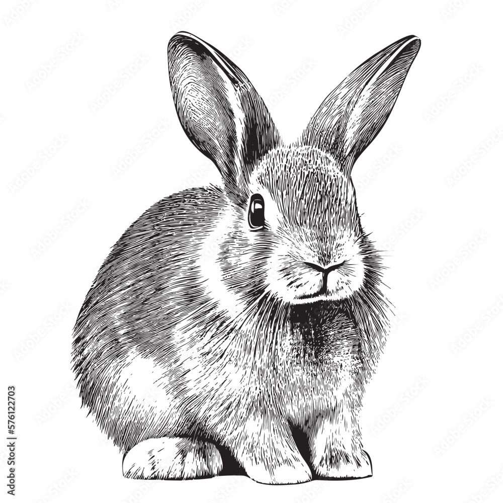 Sitting cute rabbit isolated on white background hand drawn sketch ...