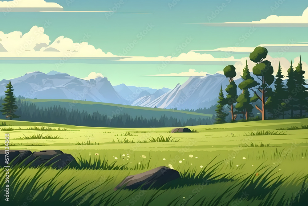 Cartoon meadow background, plains. Made with Generative AI Stock ...