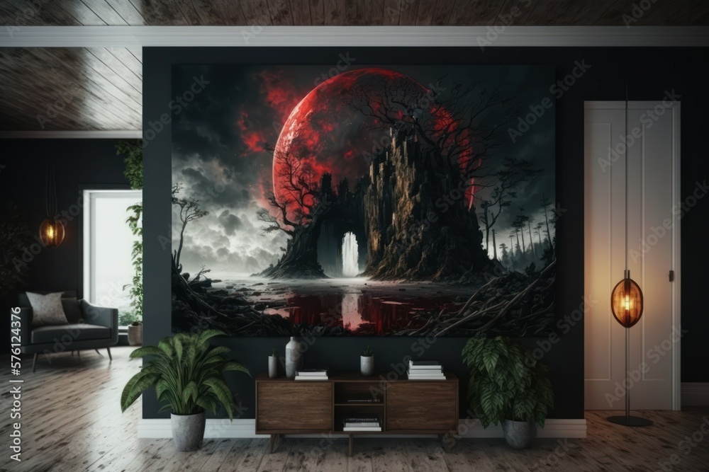 Picture on the wall. Blood Moon, Red moon, real full blood moon in ...