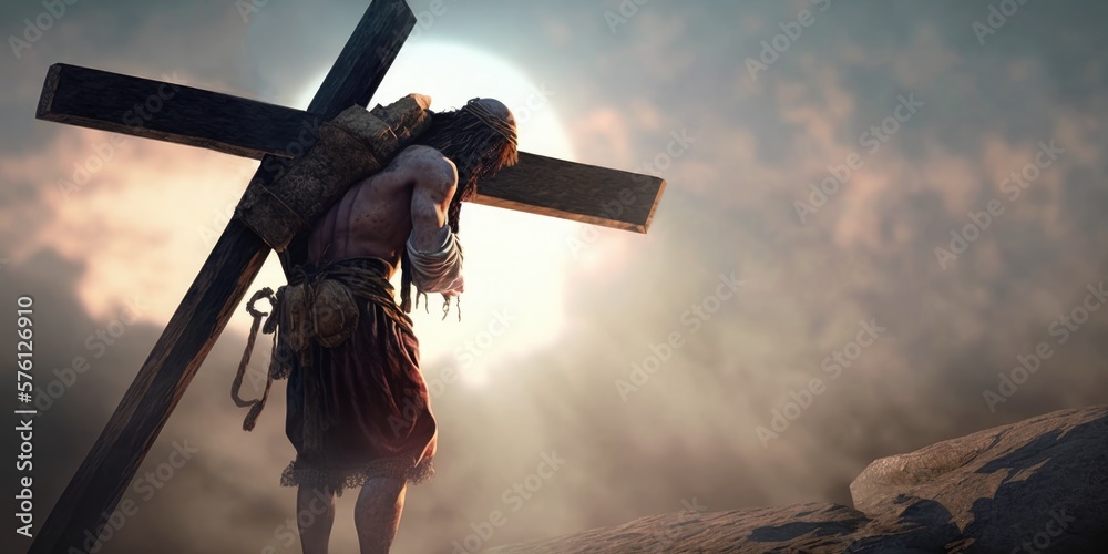 Jesus carrying the cross in the desert created with generative AI ...