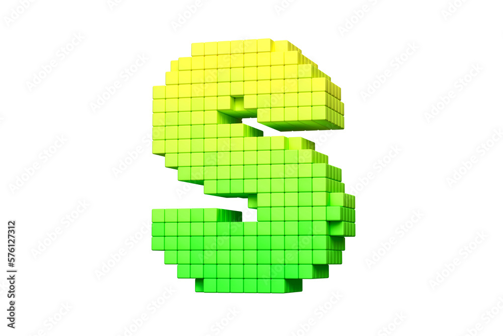 Retro style pixel art font letter S in yellow to green color scheme ...