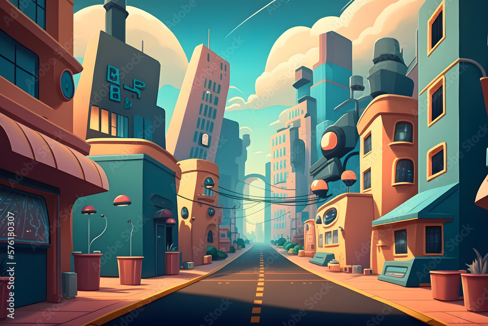 Cartoon city background, town. Made with Generative AI Stock ...