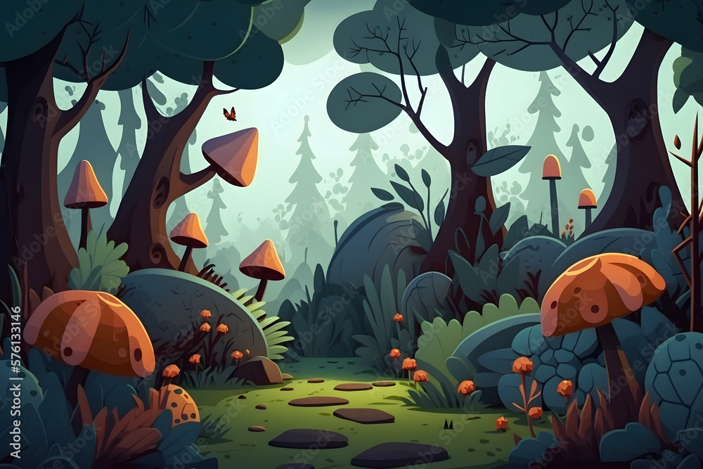 Cartoon forest background. Made with Generative AI Stock Illustration ...