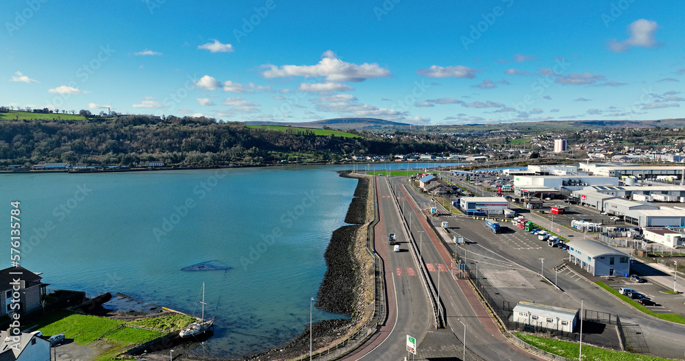 Port Of Larne roundabout and Harbour highway Co Antrim Northern Ireland ...