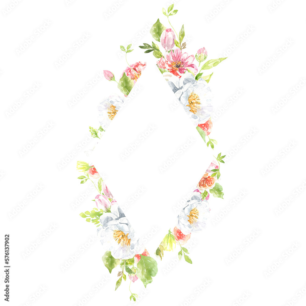 Watercolor Easter floral frame illustration. Botanical spring fower ...