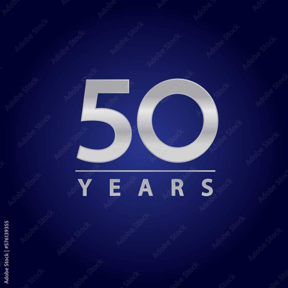 50 years silver logo with blue background. silver 50 years symbol for ...
