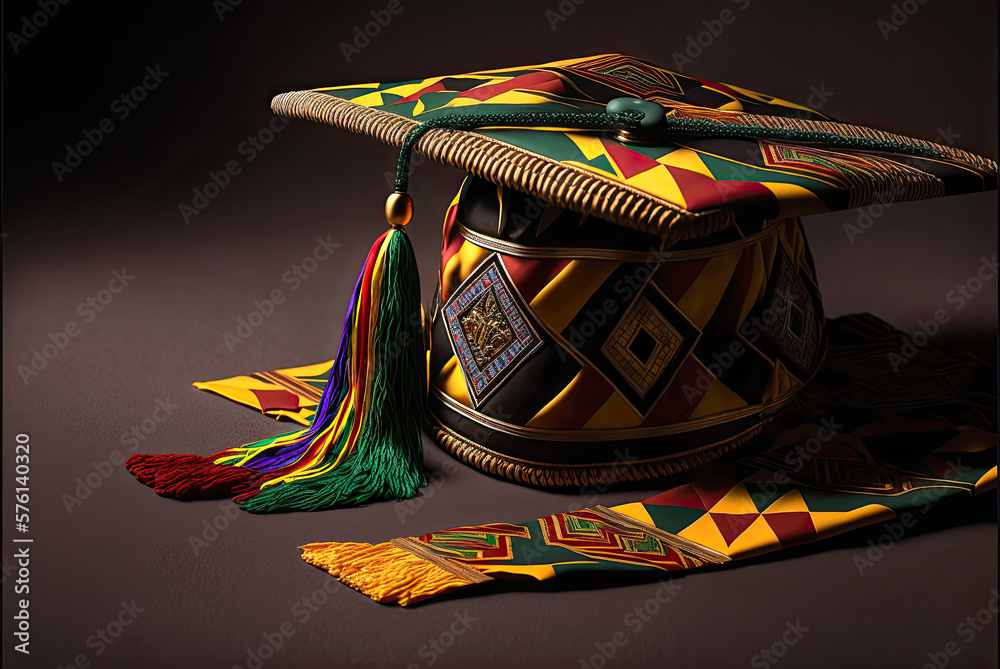 African American kente graduation cap, tassel and stole. Generative AI ...