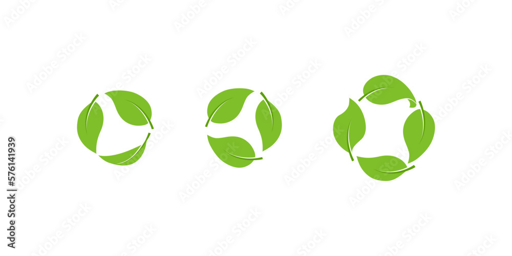 Leaf circle, green eco icon, nature plant, recycle organic symbol ...