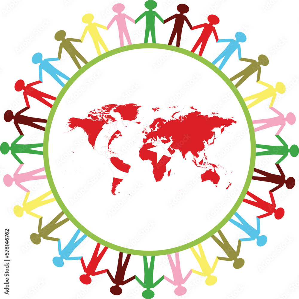 Group of multi colored people holding hands and forming a big circle ...