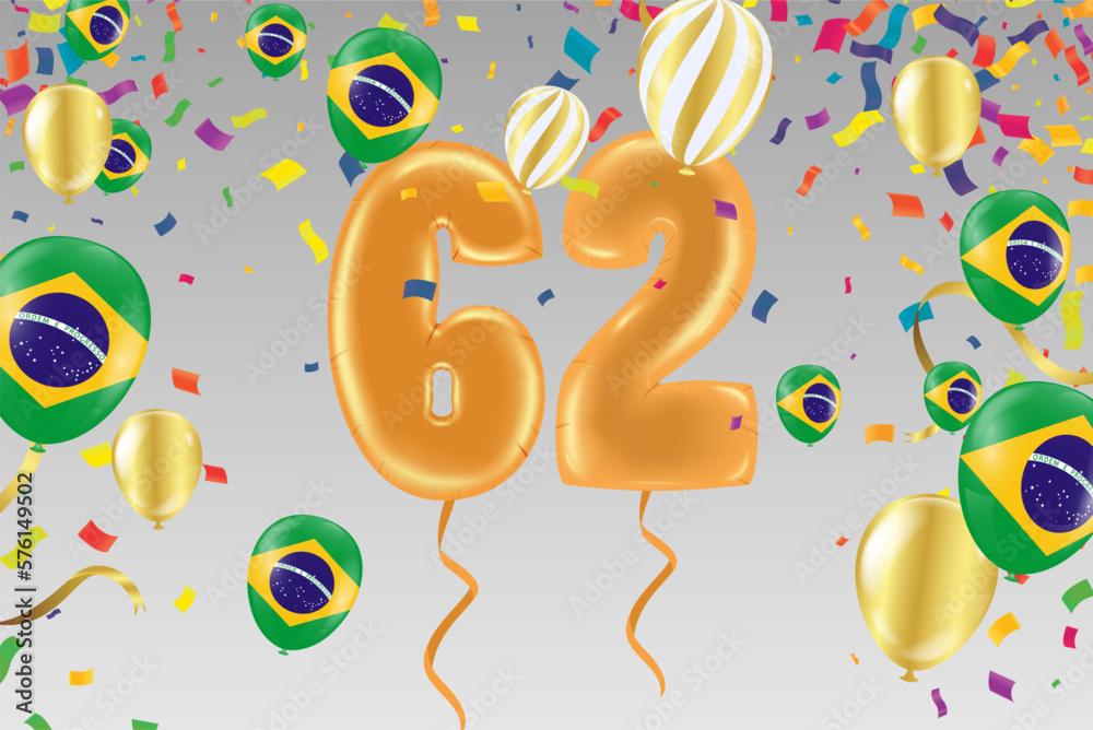 62 birthday Happy birthday, congratulations poster. Balloons numbers ...