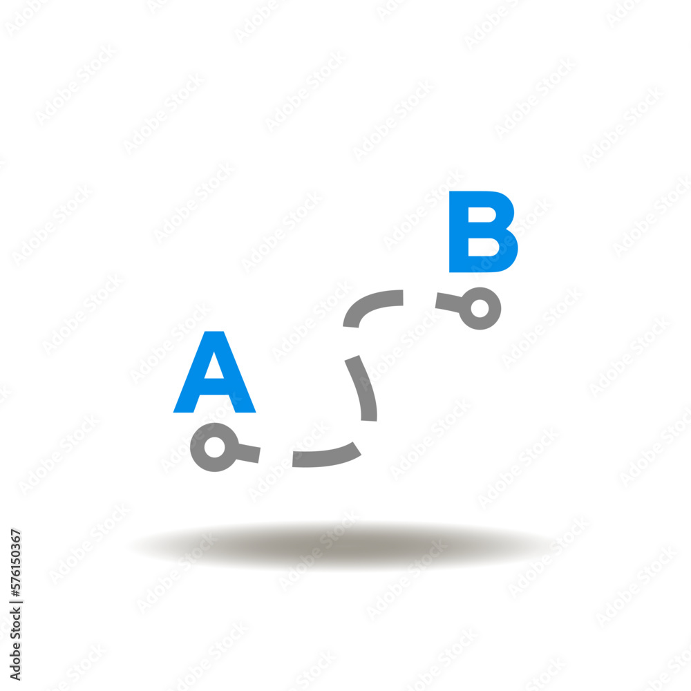 Vector illustration of map of movement from point of origin A to ...