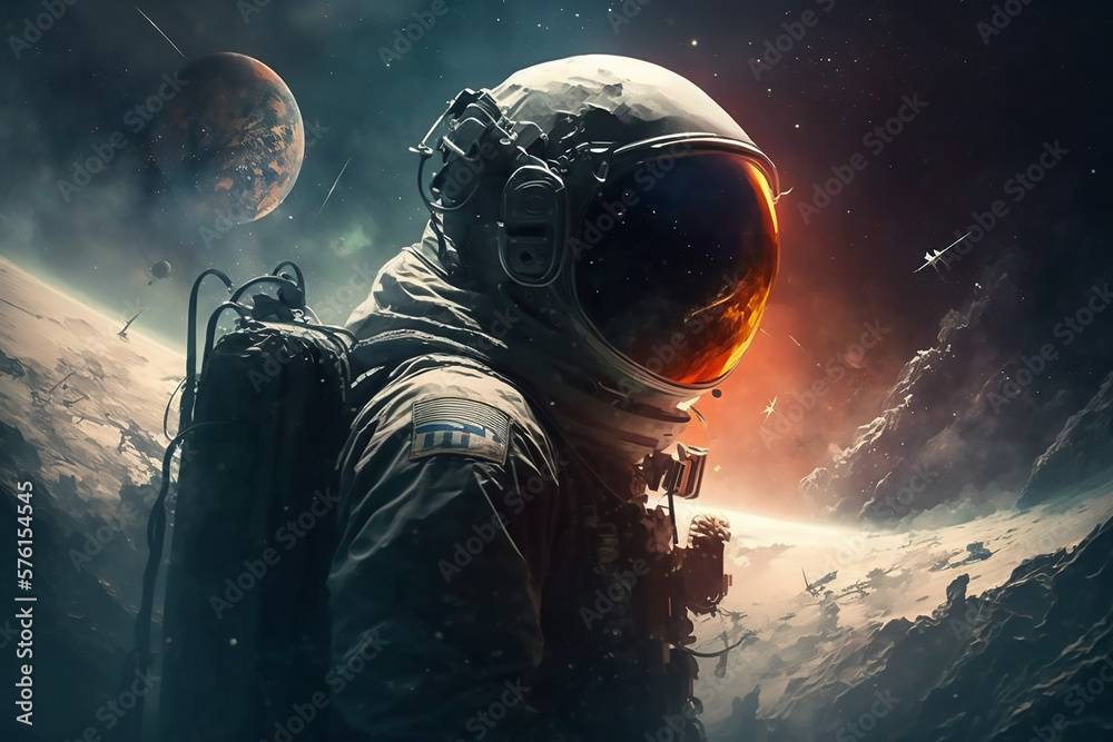 astronaut in space, earth on visors reflection, Generative AI Stock ...