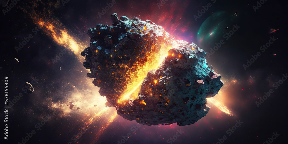realistic fracturing asteroid in the deep space - Generate AI Stock ...