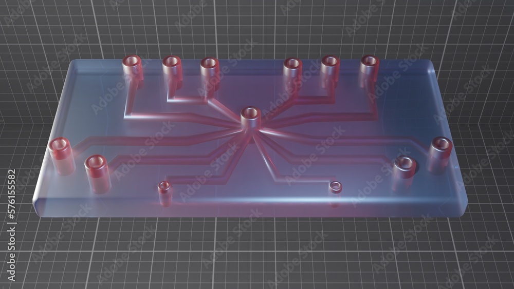 Microfluidic device chip for liquids, gases and nanoparticles. Network ...