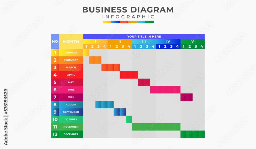 Monthly modern Timeline Gantt chart with table, presentation vector ...