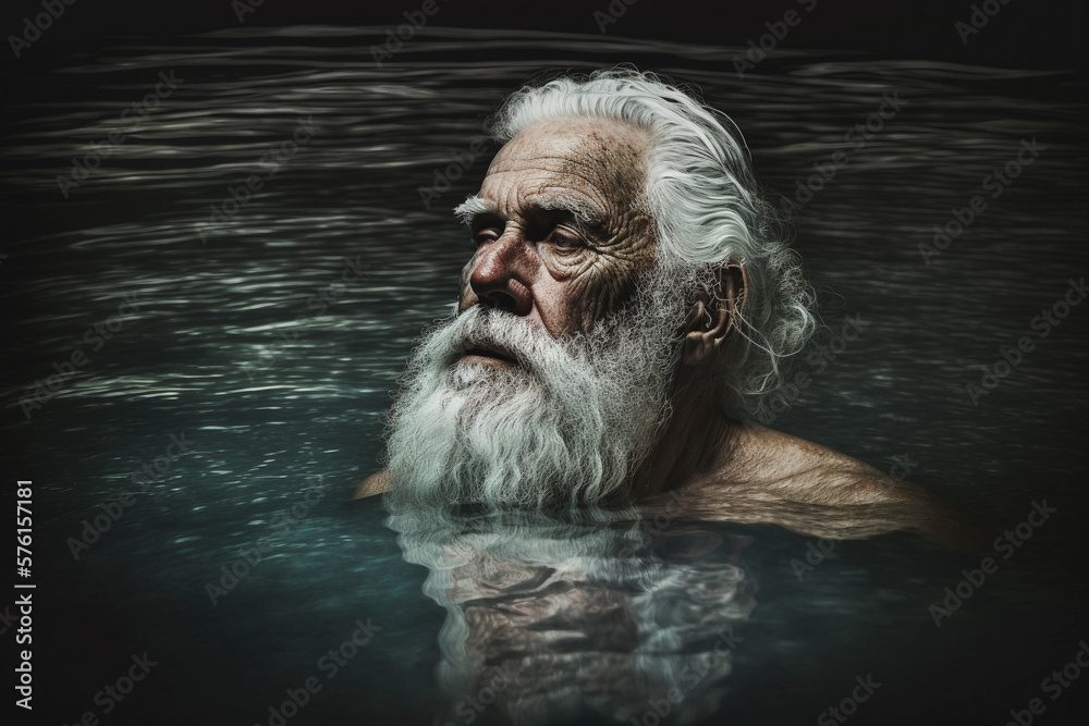 Old man with gray beard swimming in a lake. generative AI Stock ...