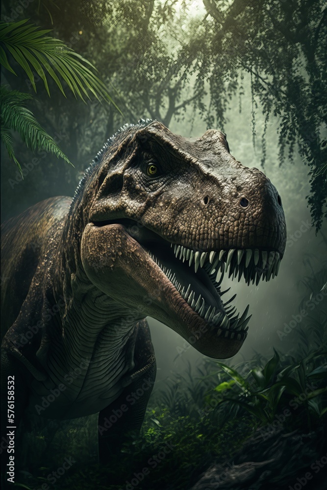Dinosaur T-rex in the rainforest. Generative AI Stock Illustration ...