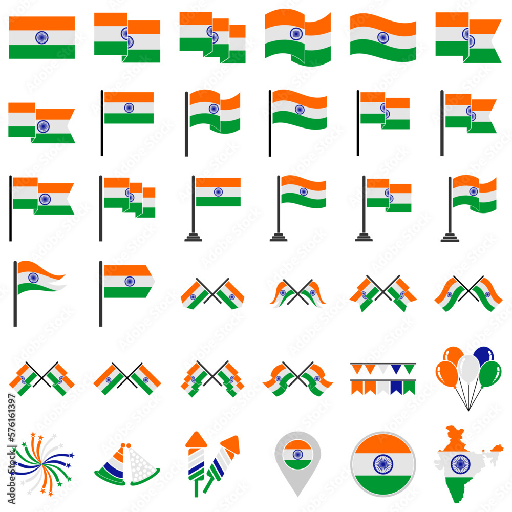 India national flags icon set, India independence day icon set vector sign symbol Stock Vector ...
