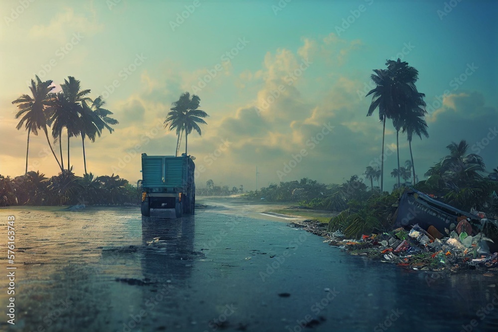 Garbage truck illegally unloads garbage trash into water of ocean ...