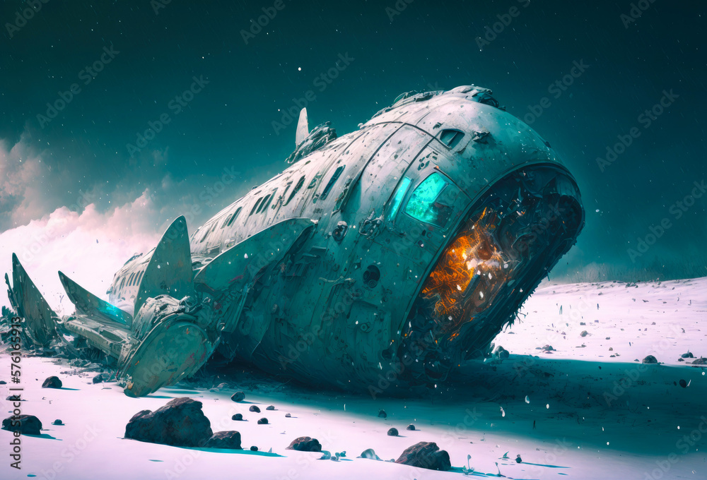 very strange looking object in the middle of a snowy field, concept art ...