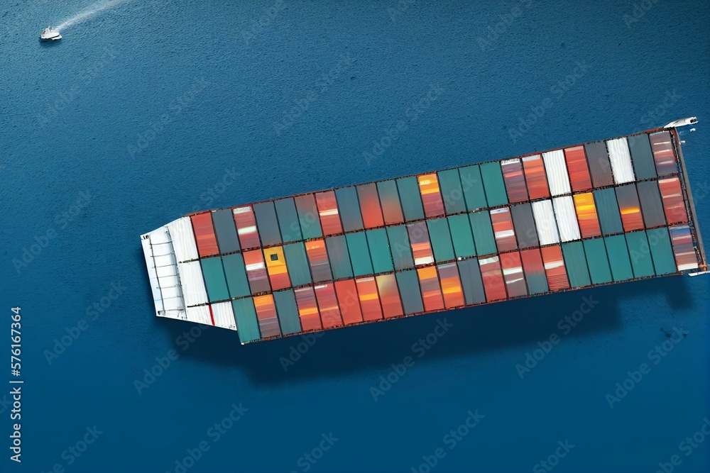 Concept Global problem with marine traffic. Container cargo ship ran ...