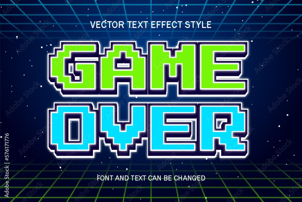 game over neon pixel art 3d editable text effect font style retro games ...