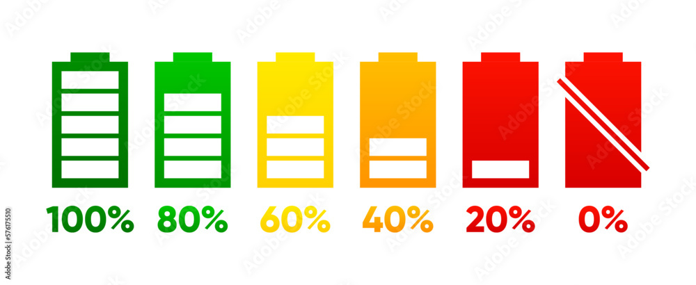 Battery Charge progress indicator icons collection. Battery charge in ...