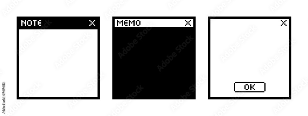 Set of black and white web browser window notepad vector illustration ...