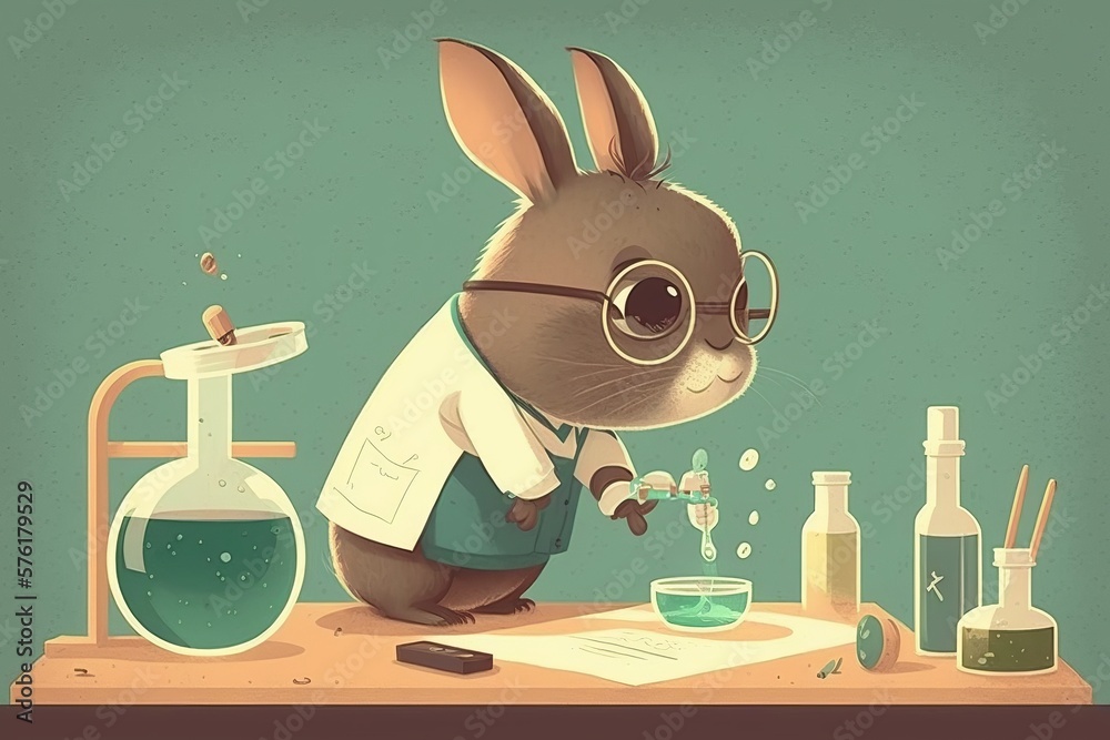 Scientist Rabbit in Lab Coat Creates New Formula: 5 Beautiful Flat ...