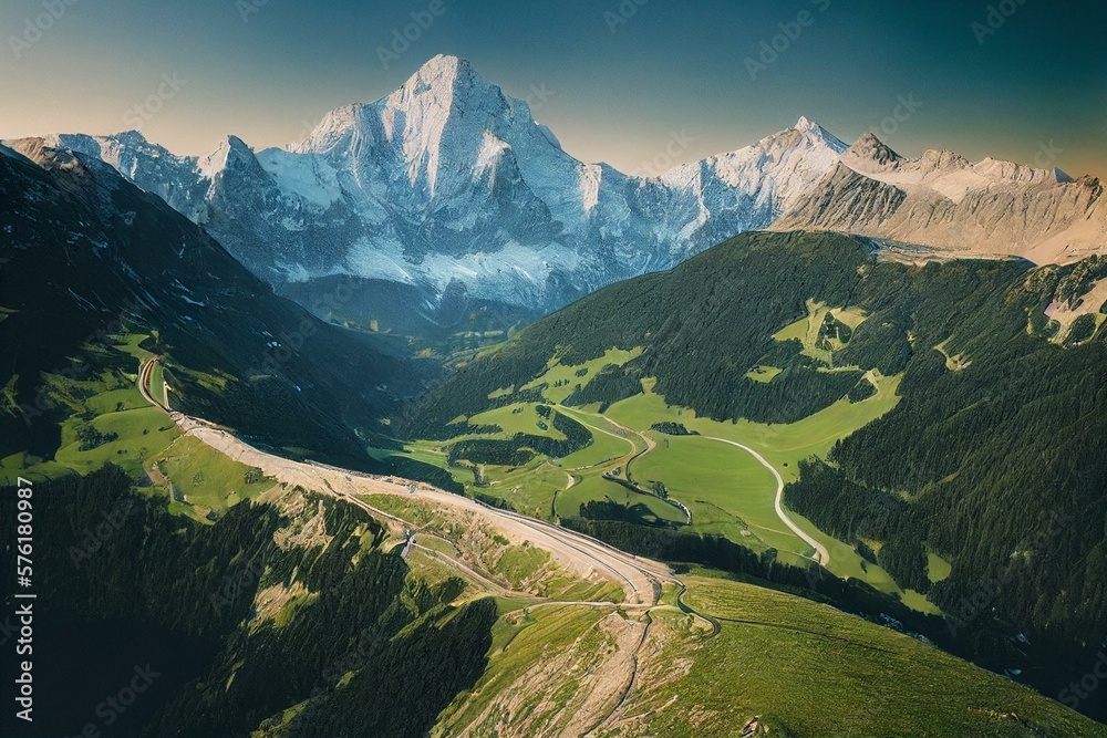 Aerial image of the Rhaetian Railway track with the famous tight 180 ...