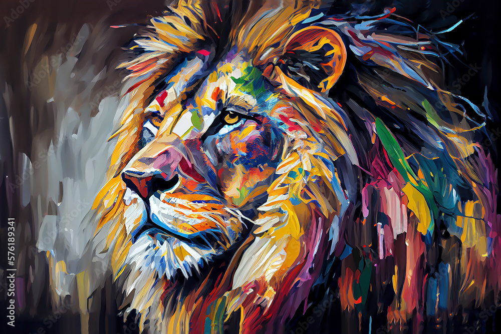 Colorful Palette-knife drawing of a Lion. Using Primary Colors, Stock ...
