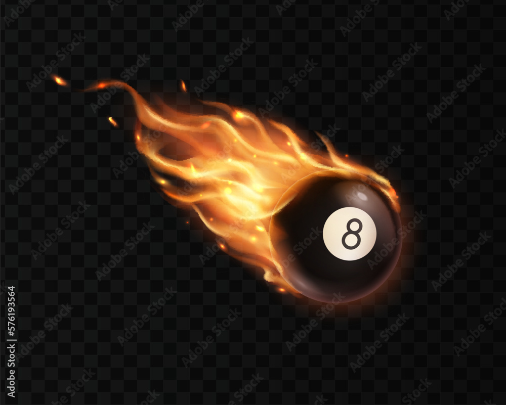 Flying billiards eight ball with fire flame trails Stock Vector | Adobe ...