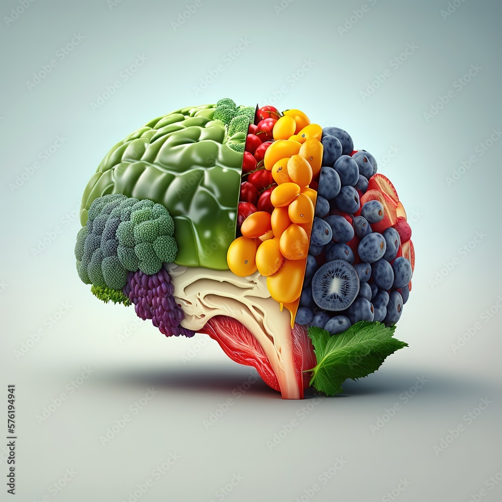 Human brain made of fruits and vegetables created using Generative AI ...