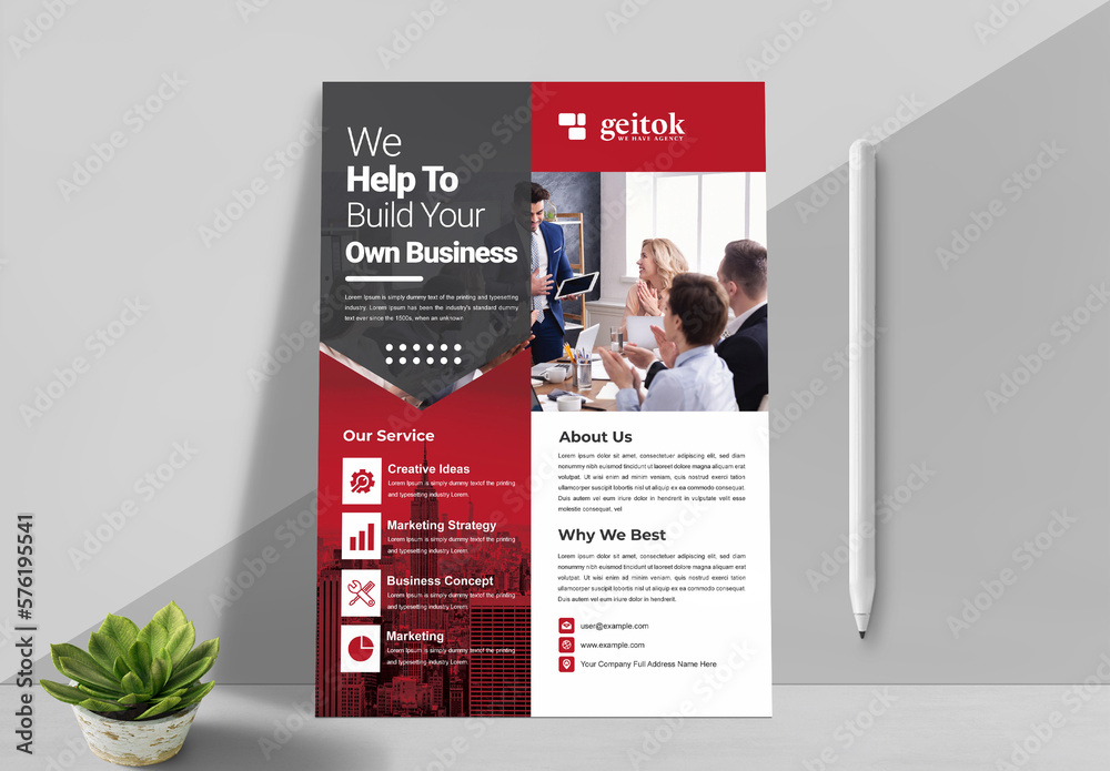 Flyer Red Color Corporate Design Stock Template | Adobe Stock
