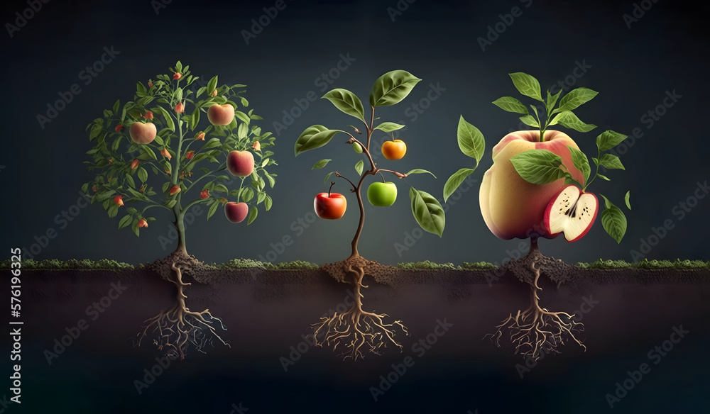 The life cycle of apple tree. Stages of growth from seed and sprout to ...
