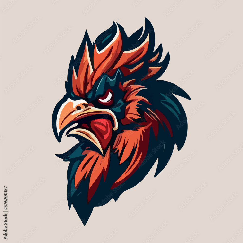 Angry rooster head mascot esport logo vector illustration with isolated ...
