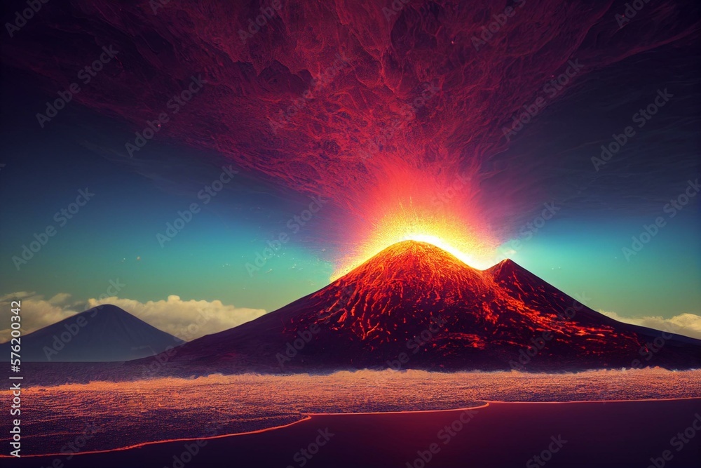 volcano erupting on the beach AI generated. Generative AI ilustração do ...