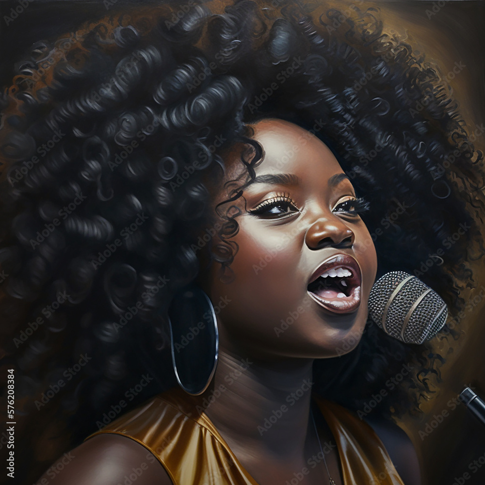 Generative AI: Illustration of a Black woman singing on a stage Stock ...