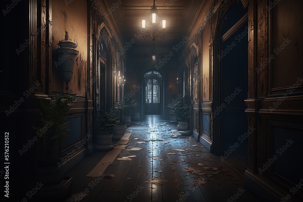 Spooky space with low light . Horror scene.Creepy and Haunting created ...