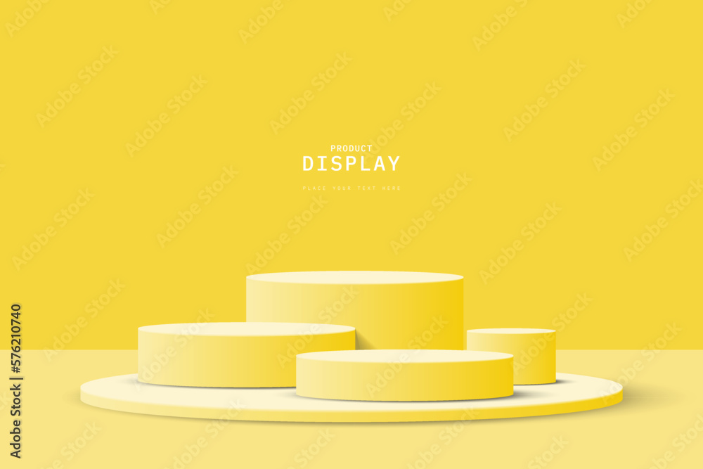 Vetor de Abstract yellow 3D room with set of realistic yellow white ...
