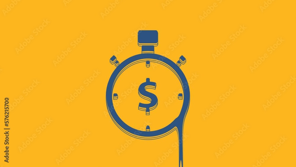 Blue Time is money icon isolated on orange background. Money is time ...