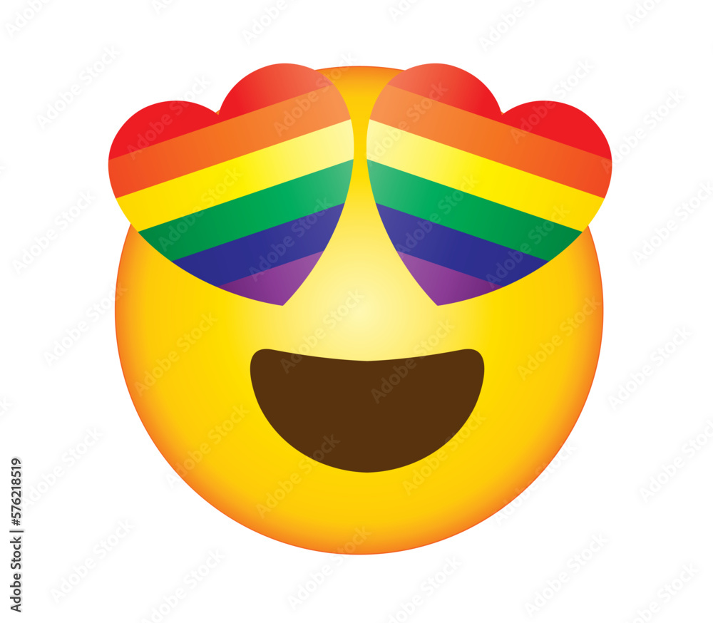 Heart eyes Pride flag emoji vector illustration isolated on white ...