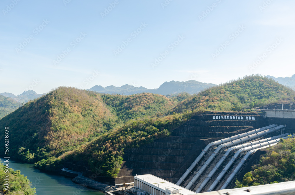 Landscape view of The Srinagarind Dam or the Srinakarin Dam in Si Sawat ...