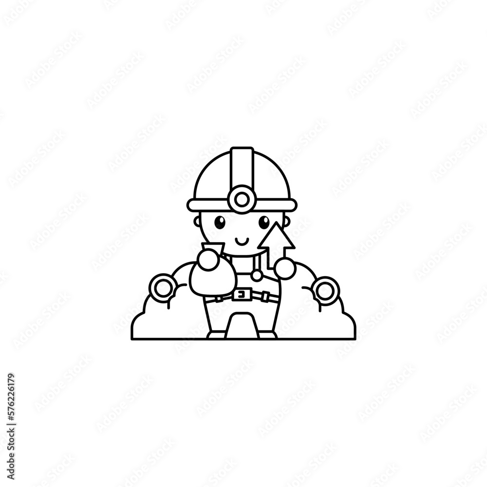 Increase mining gold miner Black white outline Icon, Logo, and cute ... Increase mining gold miner Black white outline Icon, Logo, and cute ...