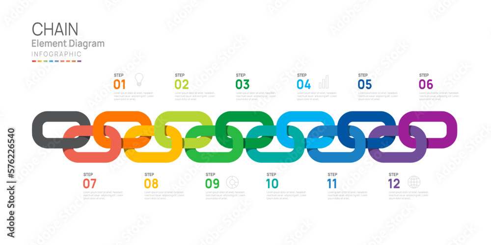 Infographic Chain template for business. 12steps modern Timeline ...