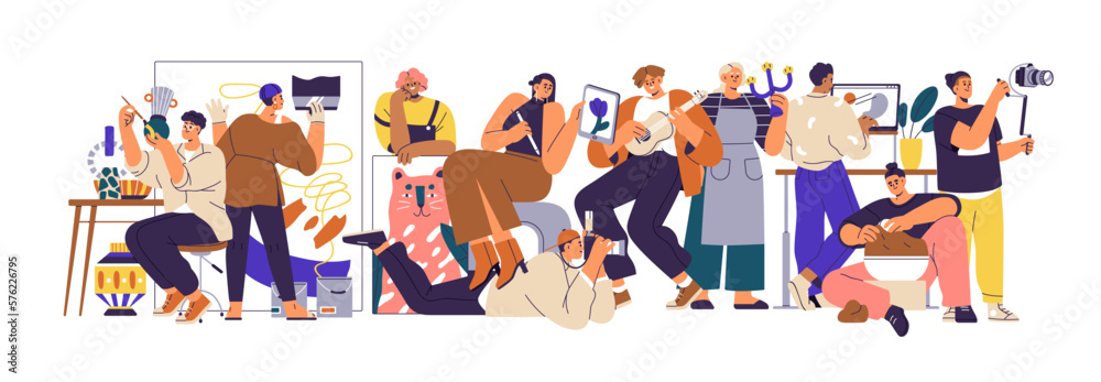 Creative people group. Modern art and craft hobbies, creativity concept ...