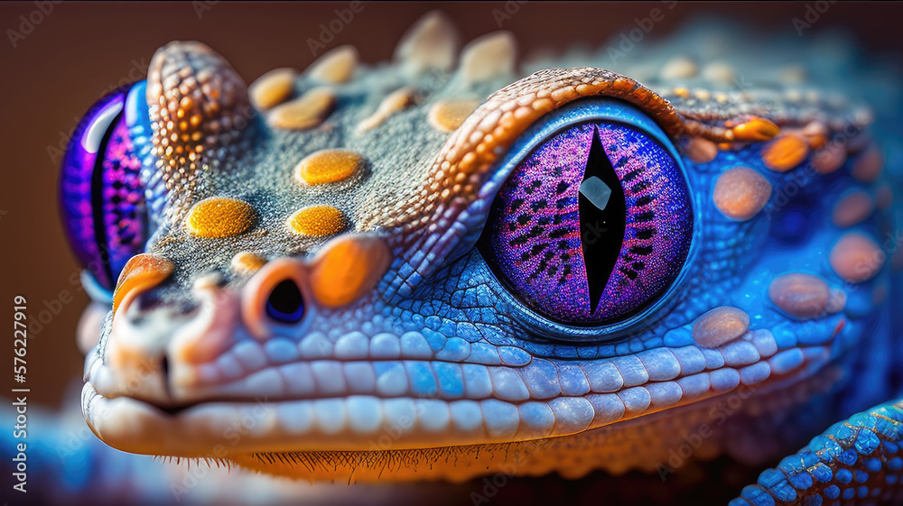 Amazing macro of a Toke's gecko's colorful eyes. Generative AI Stock ...